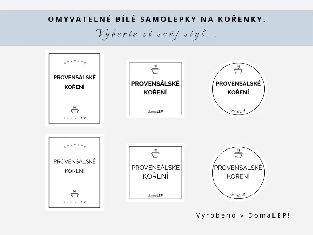 PIZZA - omyvatelná samolepka na kořenky, výběr rozměrů Ø 5 cm / 5 x 5 cm / 6 x 8 cm | DomaLEP tvar: OBDÉLNÍK, barva: BÍLÁ - ČERNÉ písmo, velikost: š. 6 cm x v. 8 cm - tučné písmo