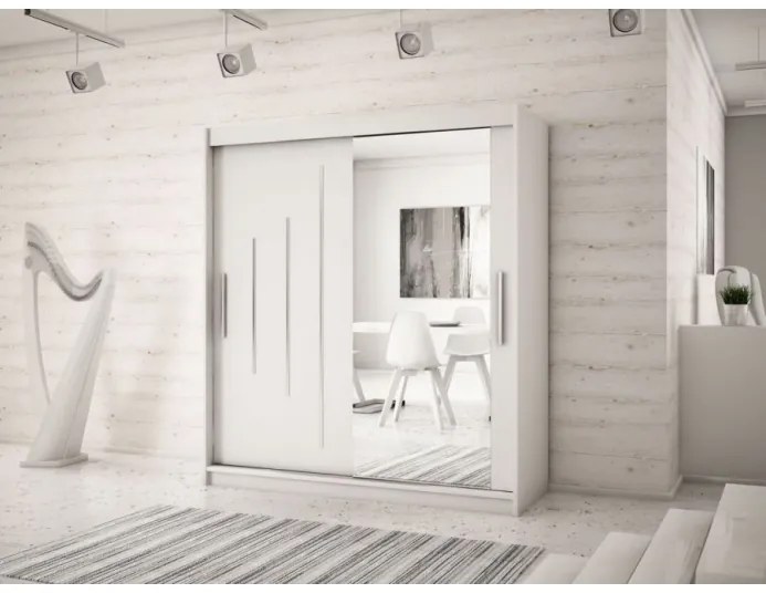 Prostorná skříň s posuvnými dveřmi a zrcadly Lisa 180 v barvě bílé