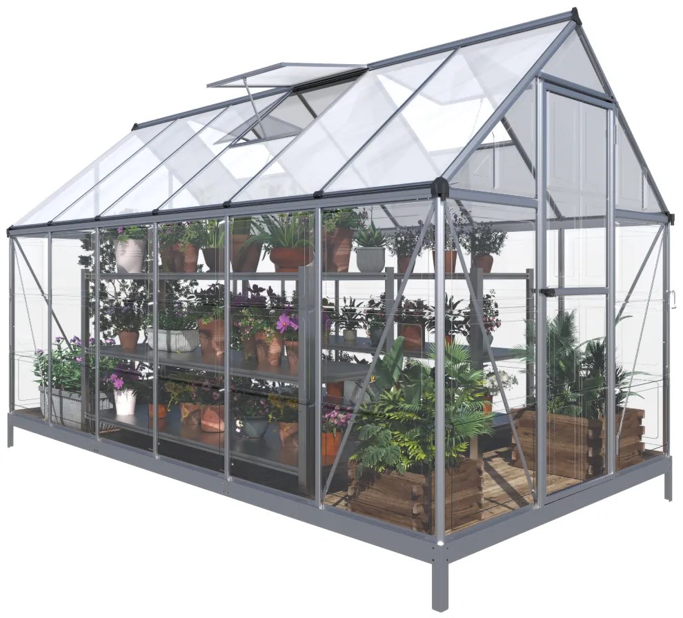 Skleník se základnou BestBerg SH-6 / 6,6 m² / 360 x 182 x 208 cm / stříbrná