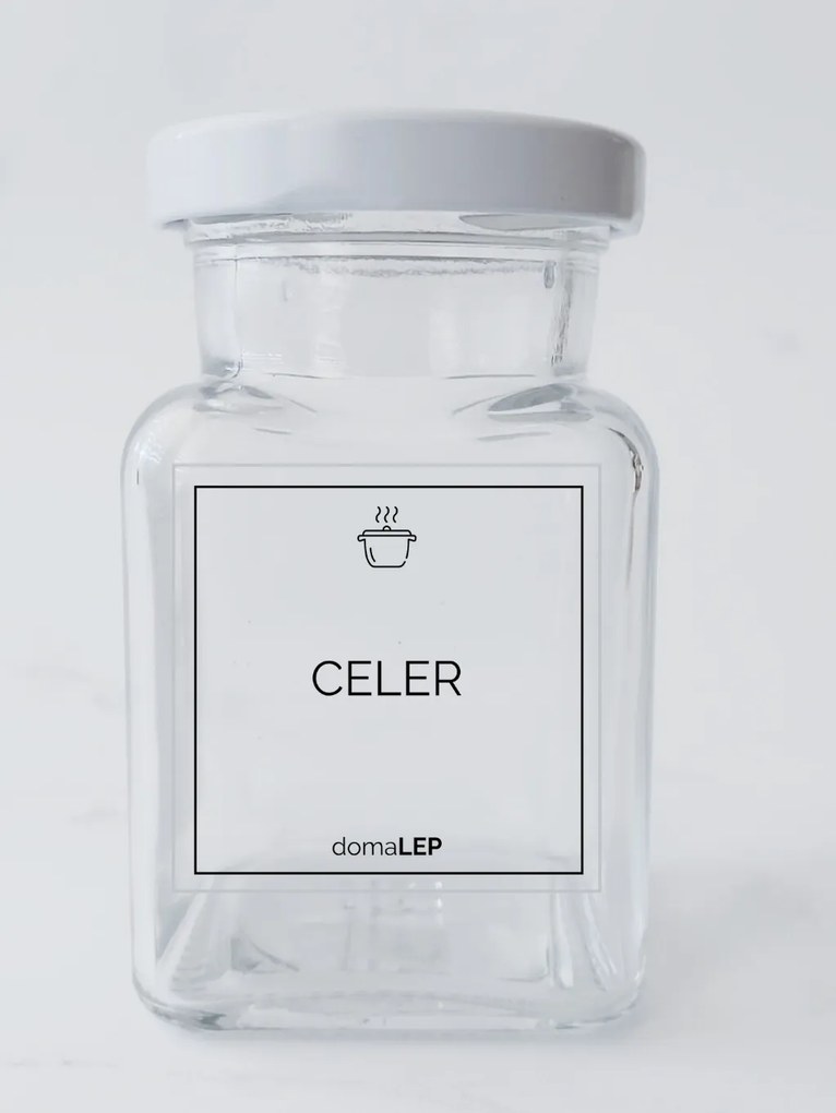 Samolepka na kořenky CELER průhledná 5 × 5 cm základní písmo