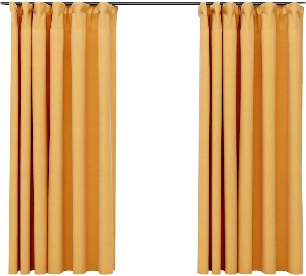Zatemňovací závěsy s háčky vzhled lnu 2 ks žluté 140 x 175 cm 321196