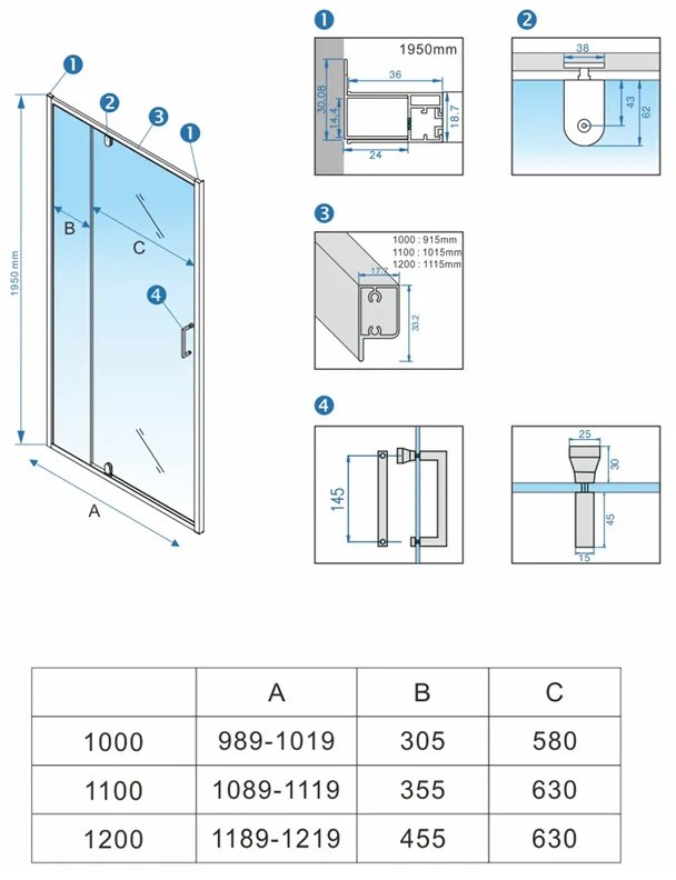 BPS-koupelny Sprchové dveře HYD-DN19E 110 chrom/transparent pro instalaci do niky - bez vaničky