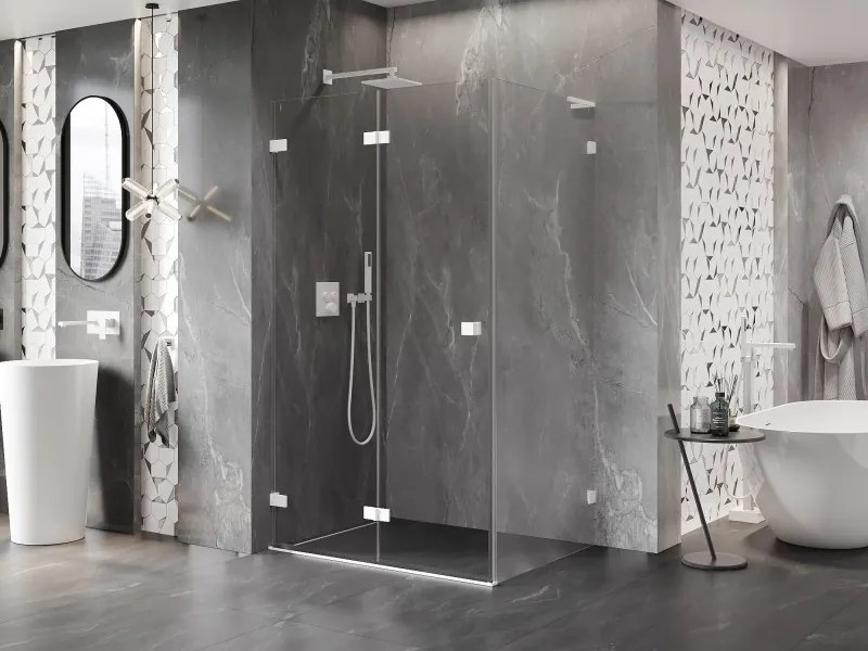 Mexen Lunar-F L, skládací sprchový kout levý 85 x 80 cm, 8mm čiré sklo, bílý profil, 836L-085-080-20-00-L