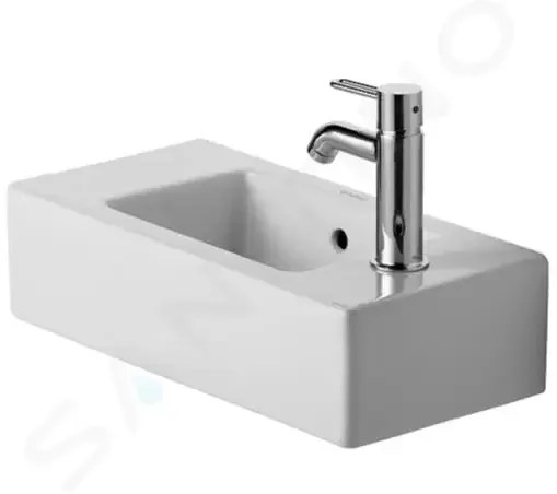 DURAVIT - Vero Umývátko 500x250 mm, s přepadem, s otvorem pro baterii vpravo, s WonderGliss, bílá (07035000081)