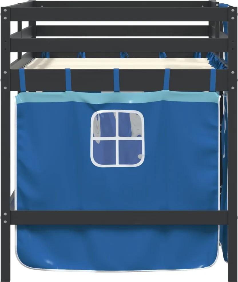 vidaXL Dětská patrová postel se závěsy 90 x 190 cm borovice [3283833] Barva: white&black