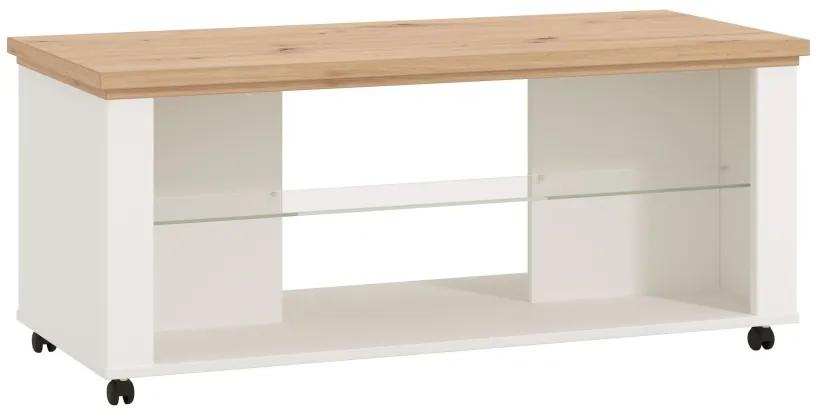Konferenční stolek na kolečkách Lotta - bílá/dub artisan
