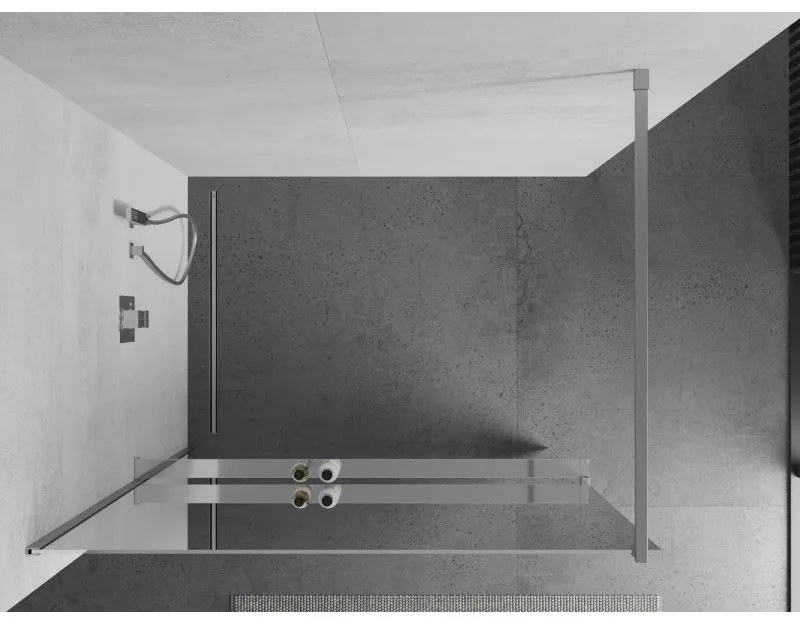 Mexen Kioto+, sprchová zástěna s poličkou a držákem na ručníky 110 x 200 cm, 8mm sklo vzor zrcadlo, chromový profil, 800-110-121-01-50