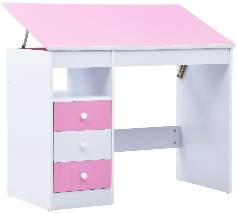 287447 vidaXL Dětský kreslicí a psací stůl náklopný růžový a bílý