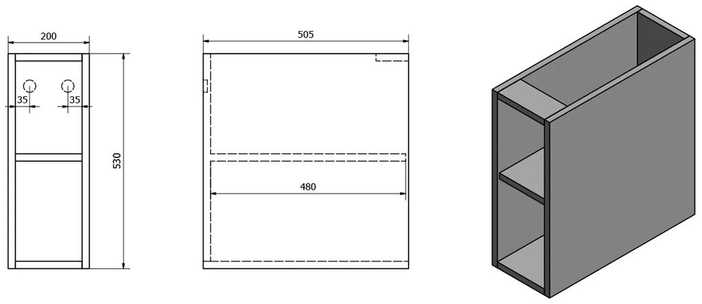 Sapho TREOS skříňka spodní policová 20x53x50,5cm, černá mat TS020-3535