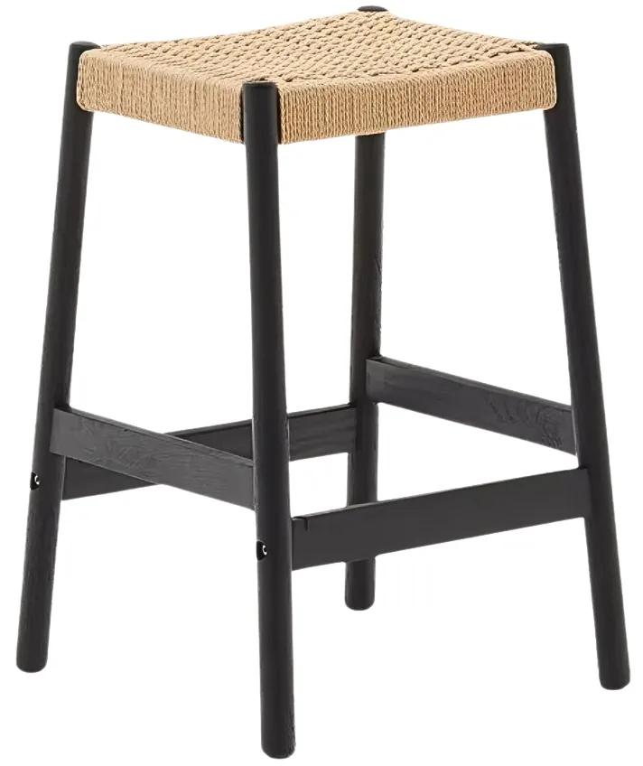 Černá dubová barová židle Kave Home Yalia s výpletem 66 cm
