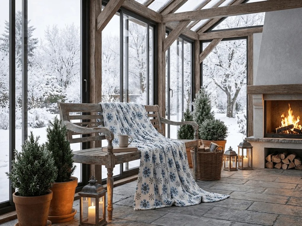 Mikroplyšová deka ICY FLAKES, bílá Rozměr: 200 x 220 cm