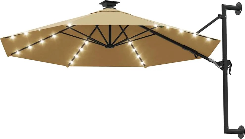 Nástěnný zahradní slunečník s LED 300 cm taupe 312525