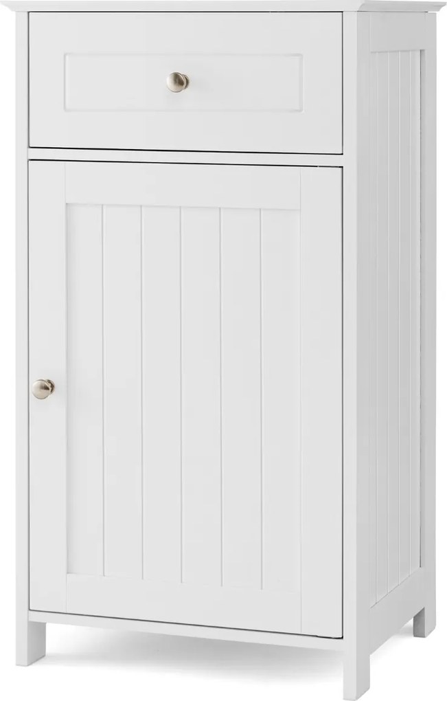 Costway Koupelnová skříňka úzká se zásuvkou a dvířky – 43 × 34 × 77 cm, bílý