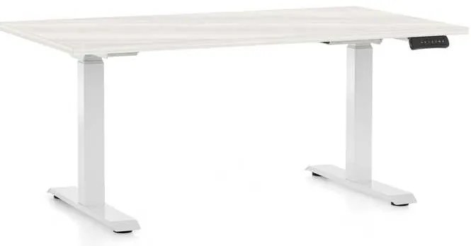 Výškově nastavitelný stůl OfficeTech D, 120 x 80 cm, bílá podnož, bílý jasan
