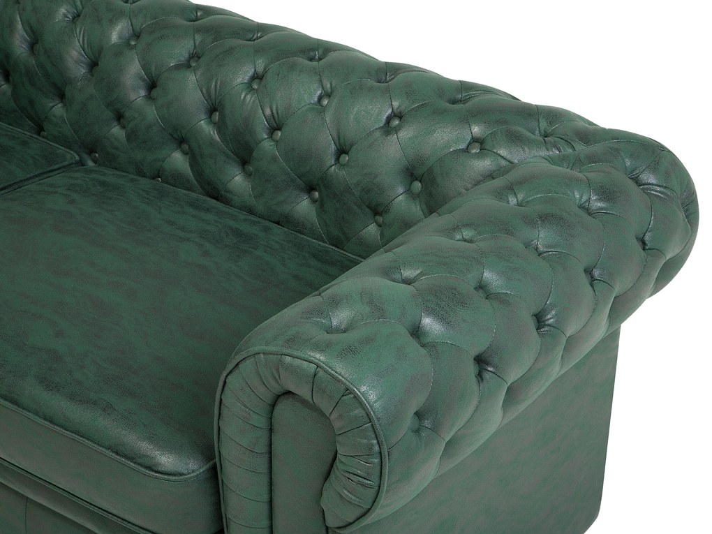 Čalouněná pohovka v zelené barvě imitace kůže CHESTERFIELD Beliani