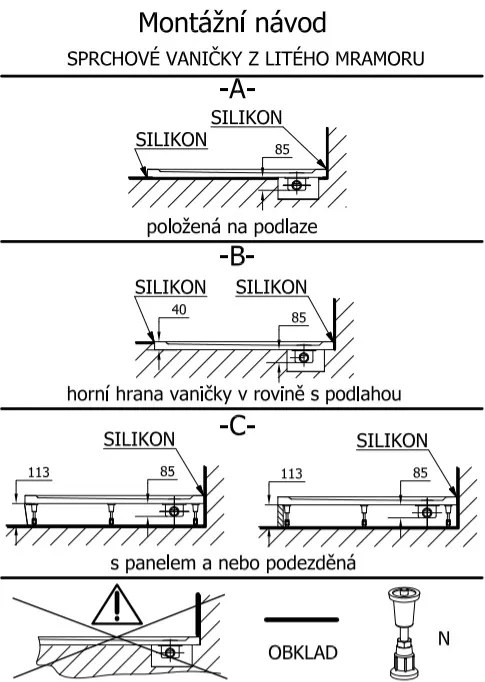 Polysan VARESA sprchová vanička z litého mramoru se záklopem, obdélník 110x90x4cm, bílá, 72938