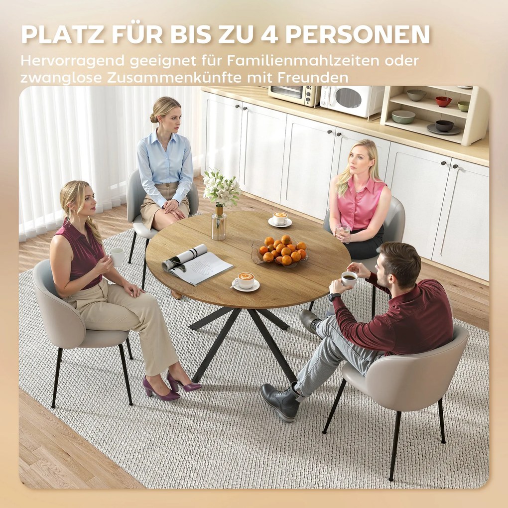 HOMCOM Kulatý Jídelní Stůl pro 4 Osoby, Ø120cm Kuchyňský Stůl v Průmyslovém Stylu se Steelovými Nohy, pro Jídelnu, Kuchyň, Pracovnu, Dub