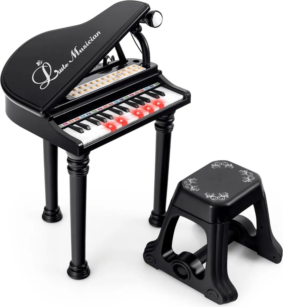 Costway Dětské piano s 31 klávesami a stoličkou přenosné piano černé