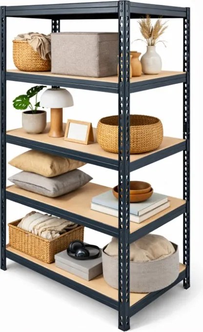 Akce 3x Regál 183x60x40 cm lakovaný 5-policový, nosnost 100 kg, RIVET - černý