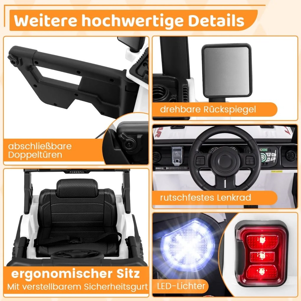 Costway Dětské elektrické auto s 2,4 G dálkovým ovládáním a USB a světlem – bílý