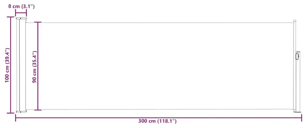 vidaXL Marketos Zatahovací boční markýza / zástěna na terasu 100x300 cm červená