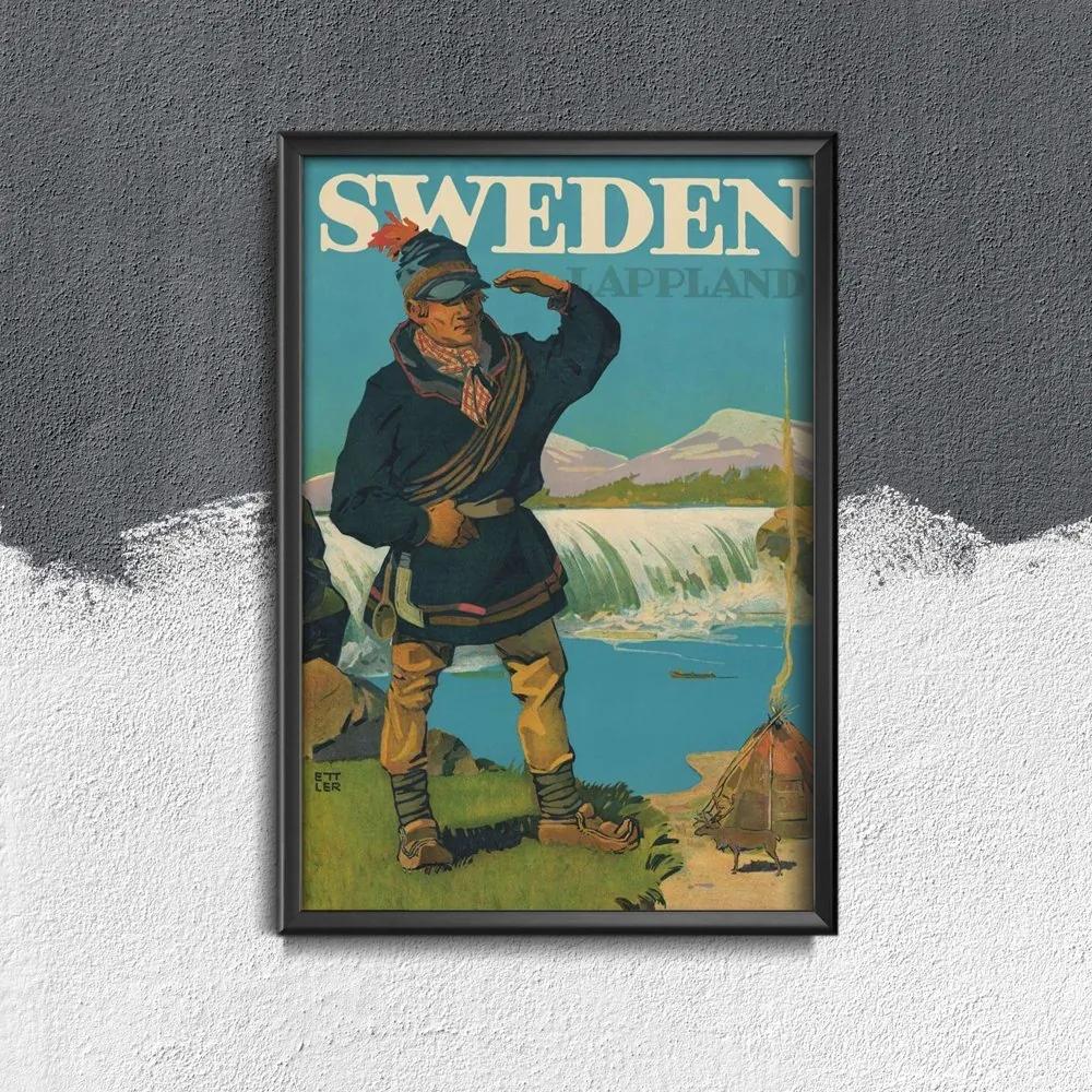 Retro plakát Švédsko lappland