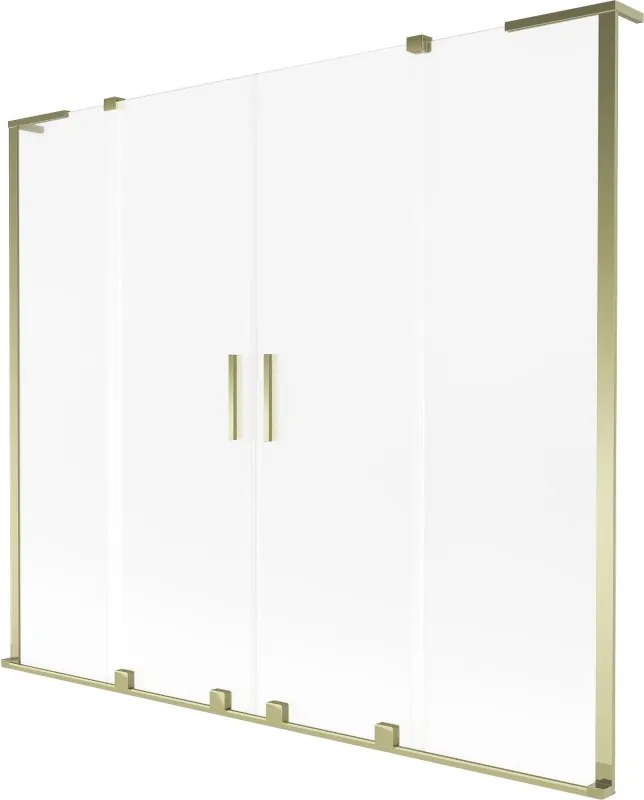 Mexen Velar L Duo, 2-křídlová posuvná vanová zástěna 200 x 150 cm, 8mm sklo námraza, zlatá lesklá, 896-200-003-32-50
