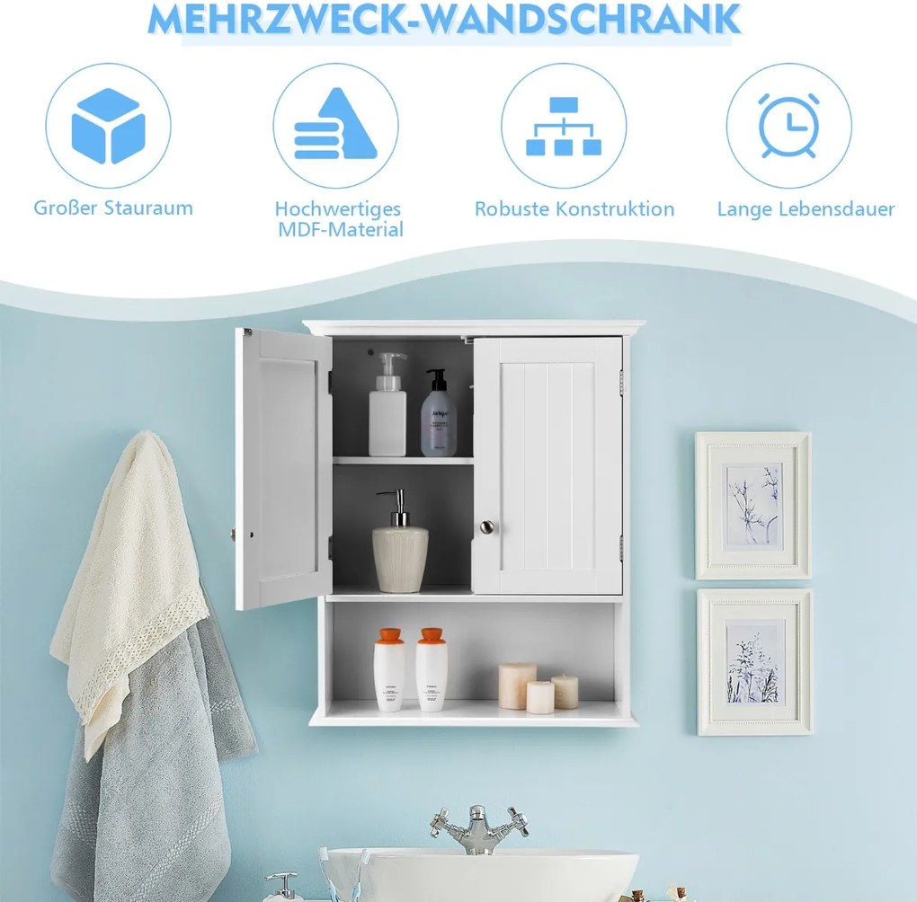 Costway Nástěnná skříňka koupelnová nástěnná ze dřeva, bílý