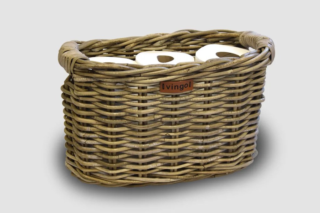Vingo Ratanový úložný koš na toaletní papír, šedý - 40 x 18 x 25 cm
