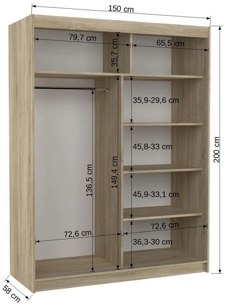 Šatní skříň s posuvnými dveřmi Limbo - 150 cm Barva: Bílá/Černá