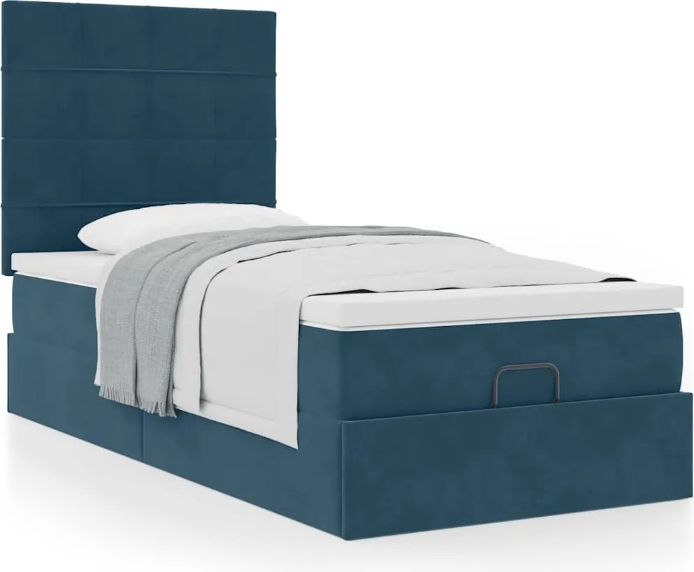 Osmanský rám postele s matracemi tmavě modrá 80x200cm samet 3313437