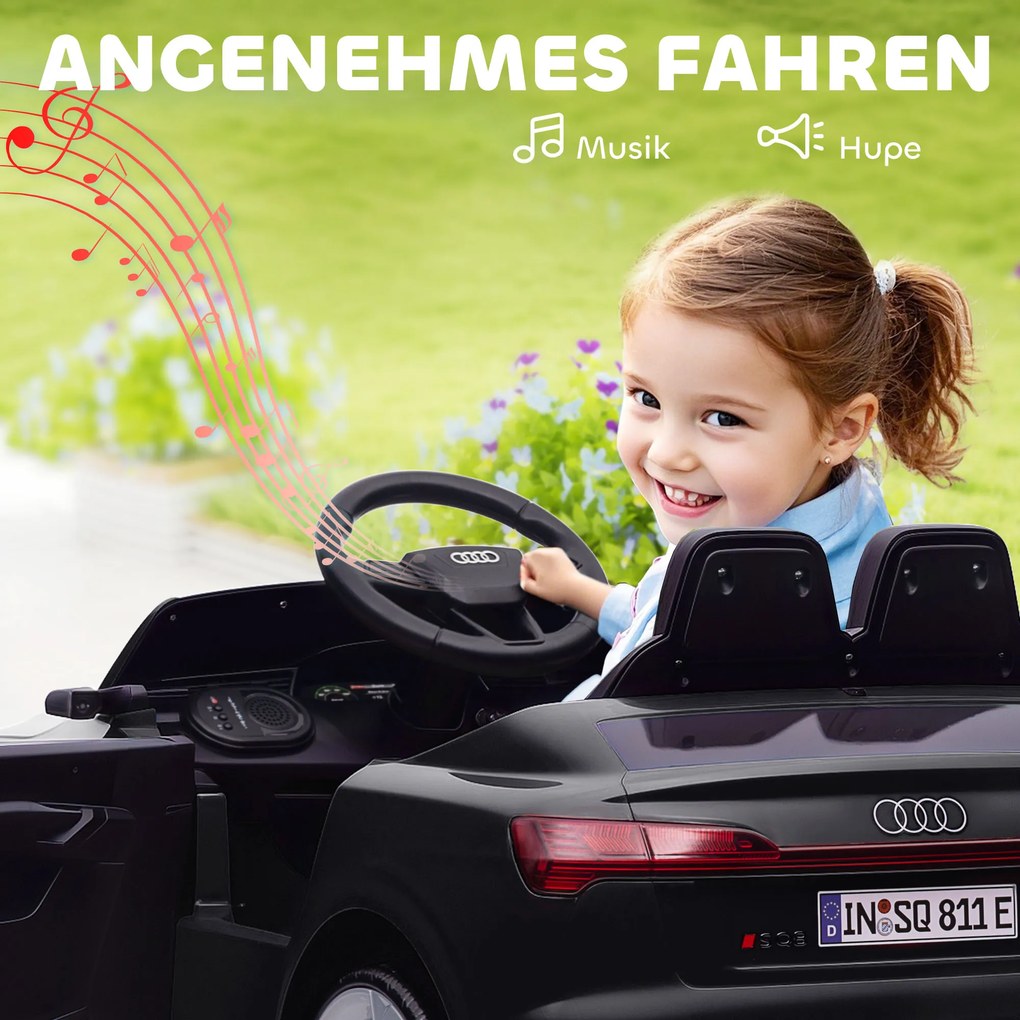 AIYAPLAY Elektrické auto pro děti od 3 let Audi Q8 Etron Sportback 12V s dálkovým ovládáním, pružným odpružením kol, jasnými světly, klaksonem a hudb…