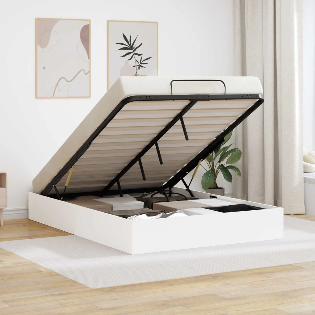 Ottoman postel Bílý 203 x 120 x 25 cm Dřevěný materiál 3409237
