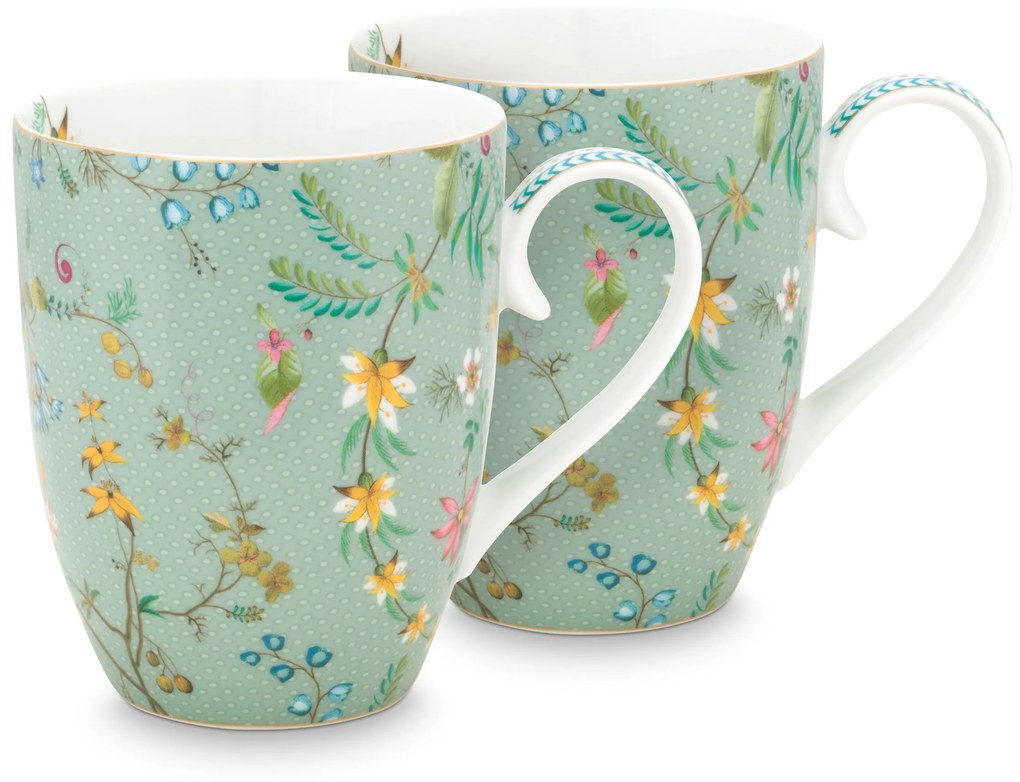 Pip Studio Jolie flowers blue sada 2 hrnečků 350ml, dárkové balení, modré