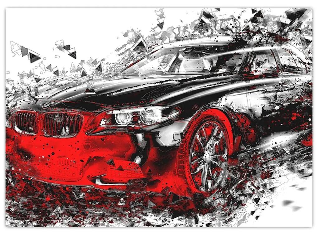 Skleněný obraz - Malované auto v akci (70x50 cm)