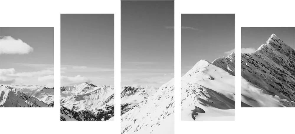 5-dílný obraz zasněžené pohoří v černobílém provedení Varianta: 200x100