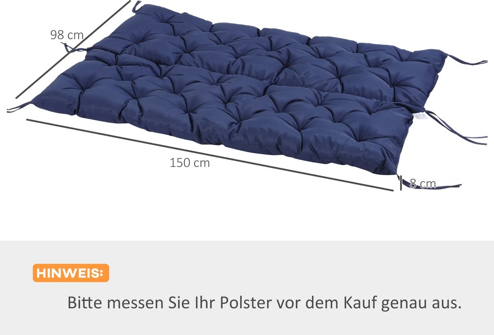 Outsunny polštář na 3místnou lavici 150x98x8 cm, polštář na lavici s popruhy, polštář na sedák, polštář na venkovní/venkovní židle, polštář na sedák,…