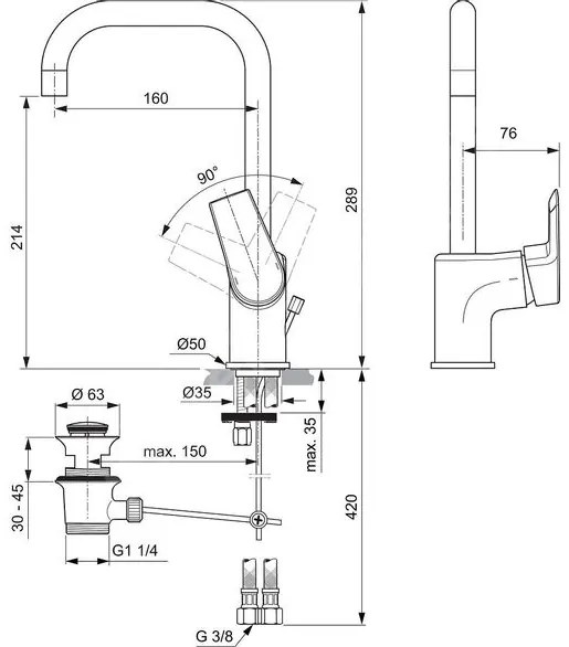 Ideal Standard Tesi Umyvadlová baterie s odtokovou garniturou A6571AA