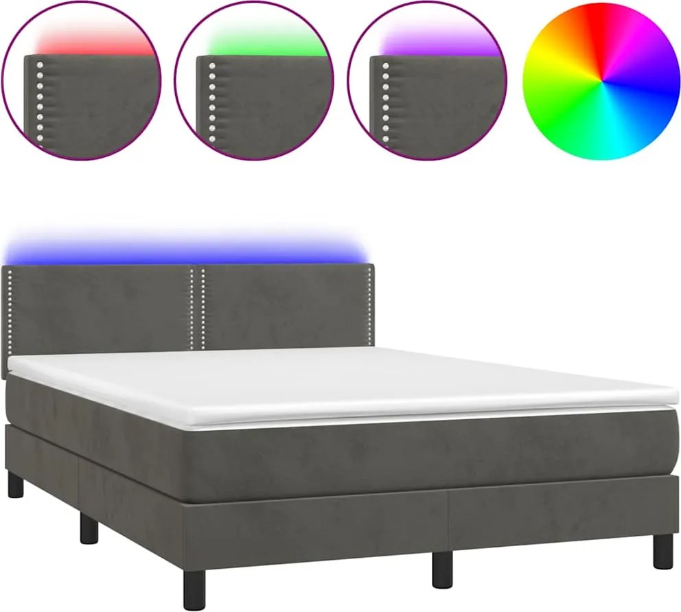 Box spring postel s matrací a LED tmavě šedá 140x190 cm samet 3134340