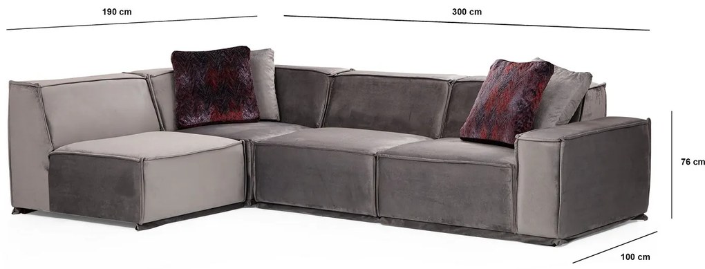 Designová rohová sedačka Valtina III šedá - levá