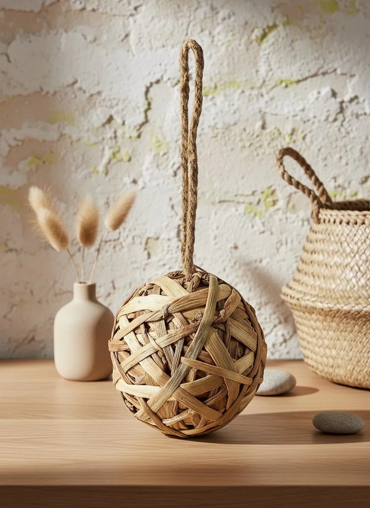 Dekorativní závěsná koule AMPARO 18 cm vodní hyacint natural