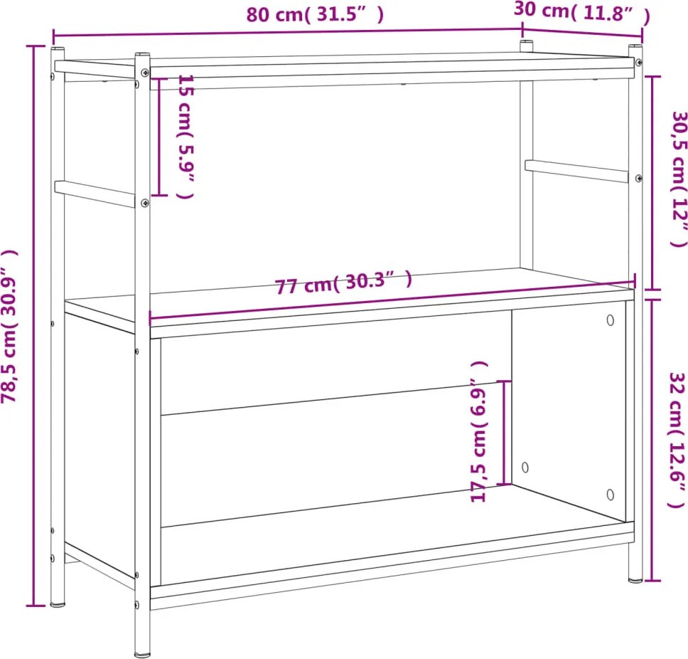 vidaXL Knihovna 80 x 30 x 78,5 cm kompozitní dřevo a železo [832795] Barva: hnědý dub