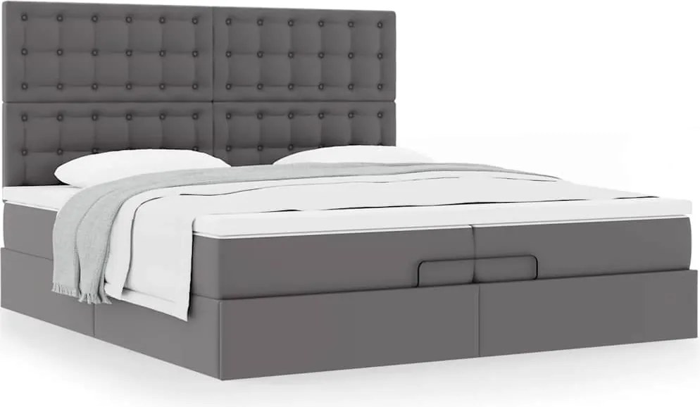 Osmanský rám postele s matrací šedá 200x200cm umělá kůže 3313024