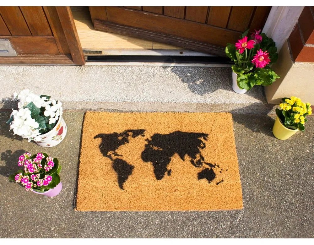 Rohožka z přírodního kokosového vlákna Artsy Doormats World Map, 40 x 60 cm