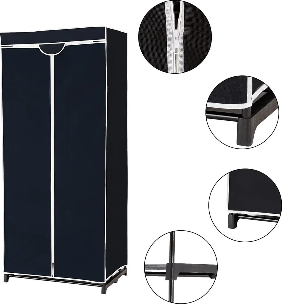 Costway Barevná šatní skříň látková s šatní tyčí – 75 × 50 × 170 cm, černý