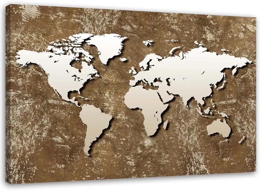 Obraz na plátně Abstrakce mapy světa hnědá - 60x40 cm