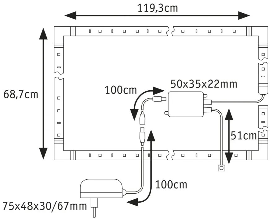 Paulmann 78875 MaxLED TV Comfort, sada RGBW LED pásku za televizi s úhlopříčkou 55" 20,5W, dálkové ovládání