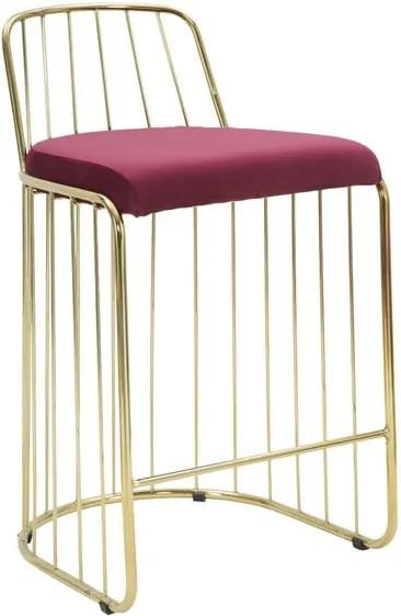Vínově červená barová židle s konstrukcí ve zlaté barvě Mauro Ferretti Cage