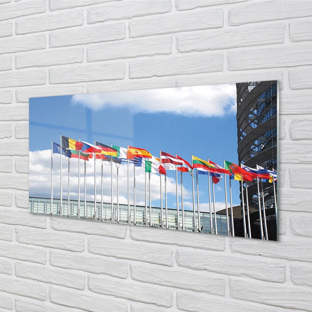 akrylový obraz několik vlajek 125x50 cm