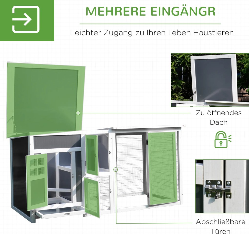 PawHut kurník pro slepice, vhodný pro 1-2 slepice, s hnízdem, box na vejce se 2 přihrádkami, jedle, šedá+bílá, 160 x 75 x 80 cm